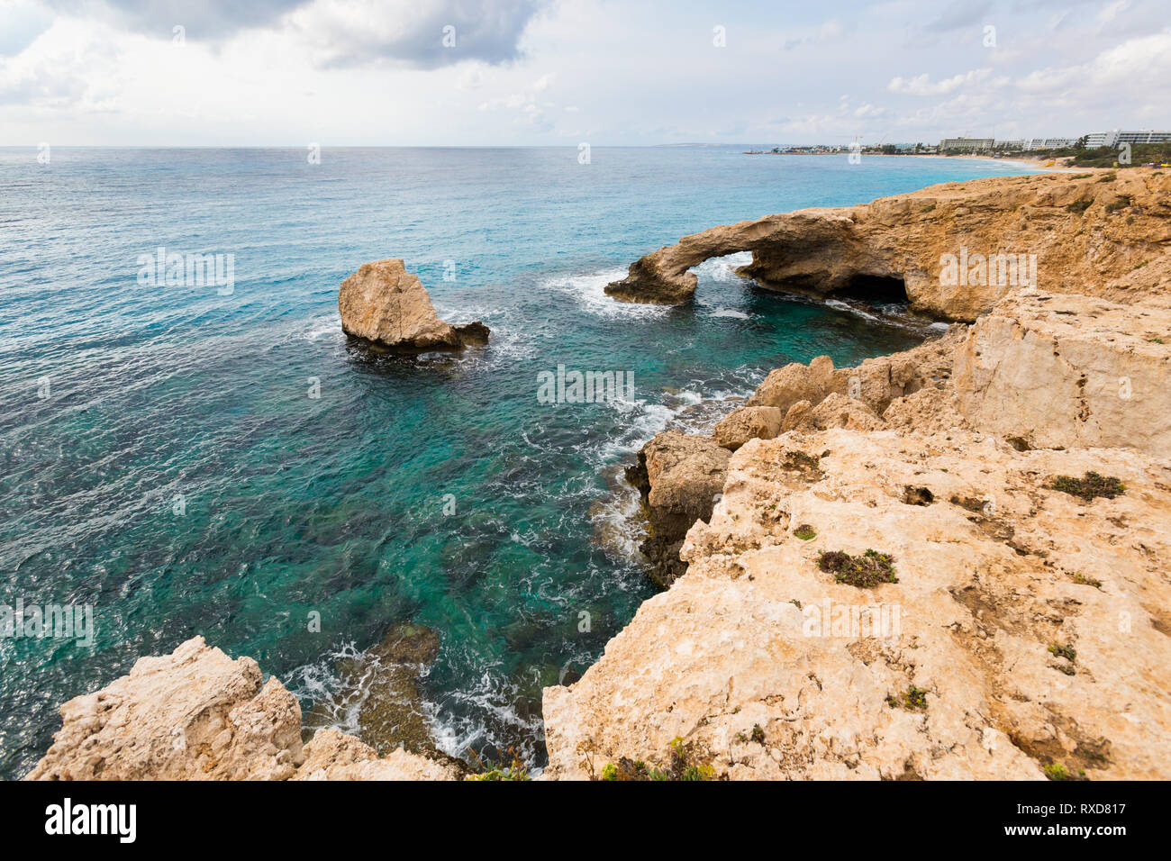 Beautiful Cape Greco monachus arch love bridge. Landscape taken on ...