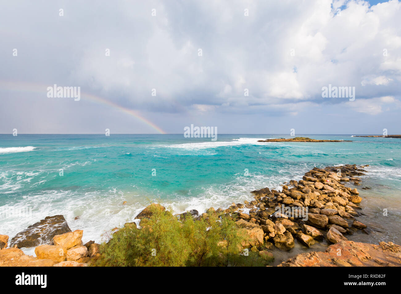 Beautiful Cape Greco Protaras fig beach coast full of rock during ...