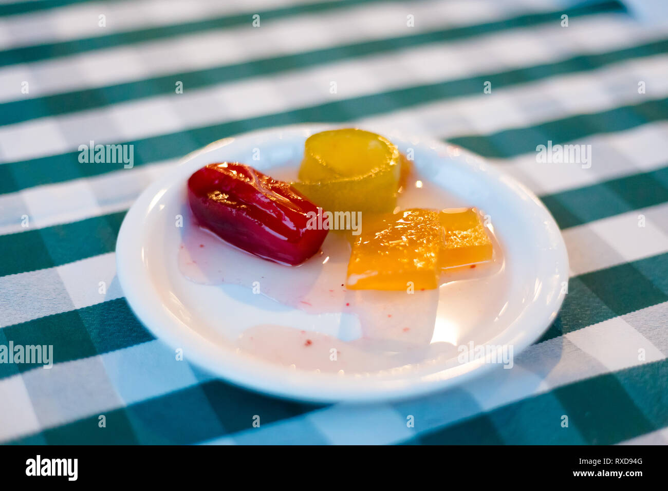 Fruits in sugar syrup sweets in local restaurant in Larnaca ...