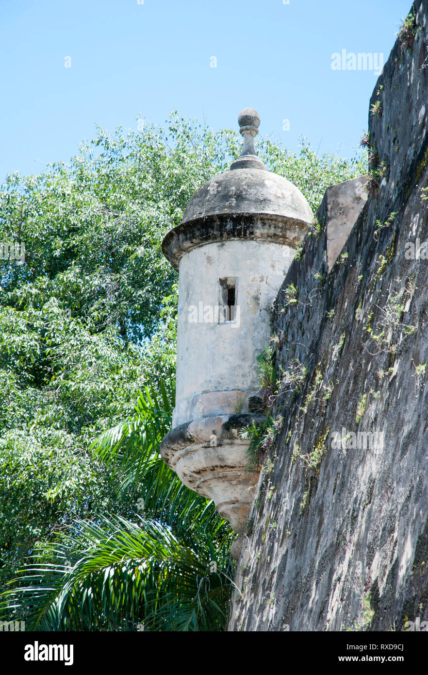The part of historic 16th century wall of San Juan old town in Puerto ...