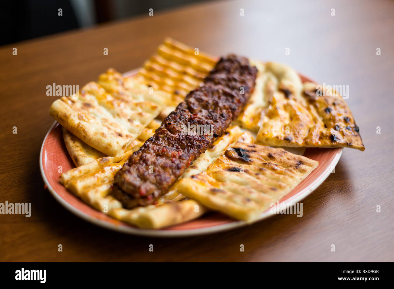 Turkish kebab with crispy pita bread in local restaurant in Nicosia ...