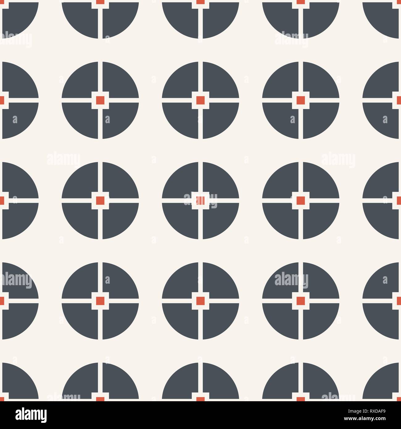 Abstract seamless pattern of circles divided into four parts. Regularly ...