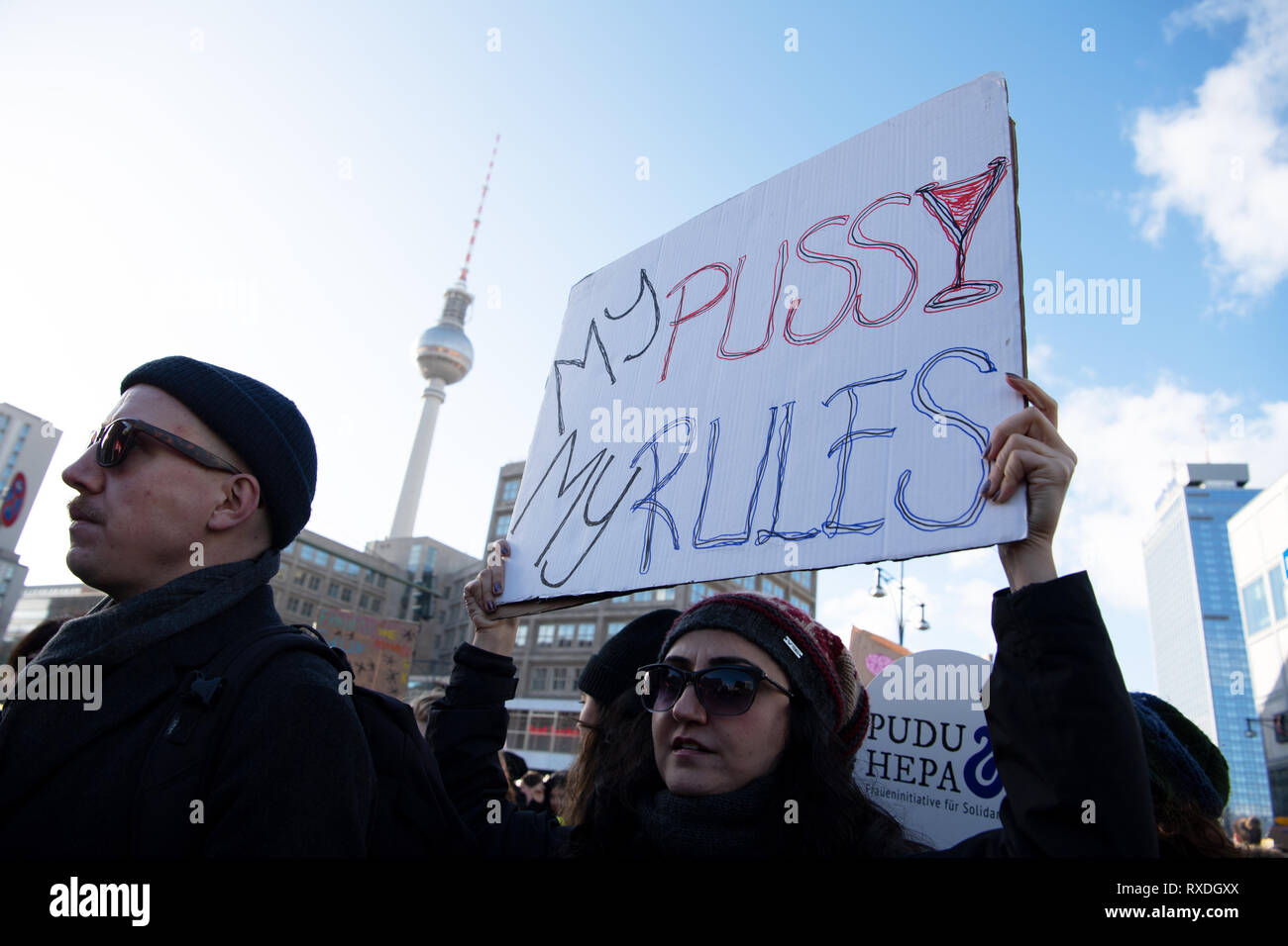 08 March 2019, Berlin: At a demonstration in the German capital Berlin ...