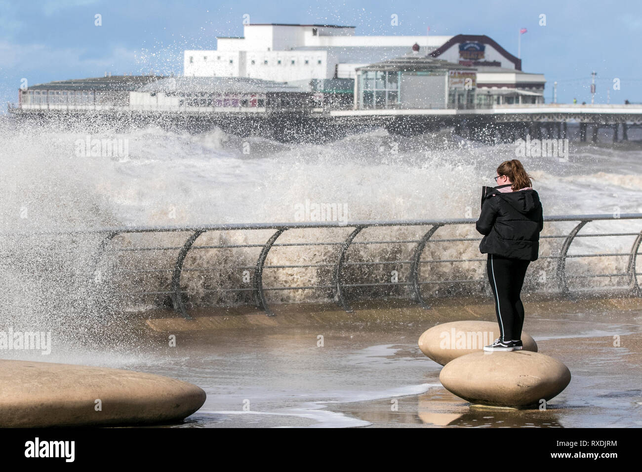 Blackpool, Lancashire, UK. Stormy Weather. 9th March 2019. High winds ...