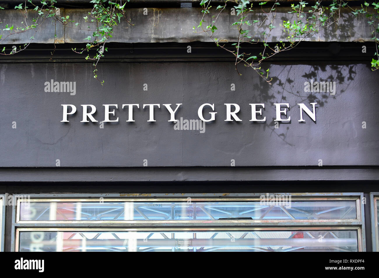 London, UK. 9 March 2019. The exterior signage of Pretty Green in ...