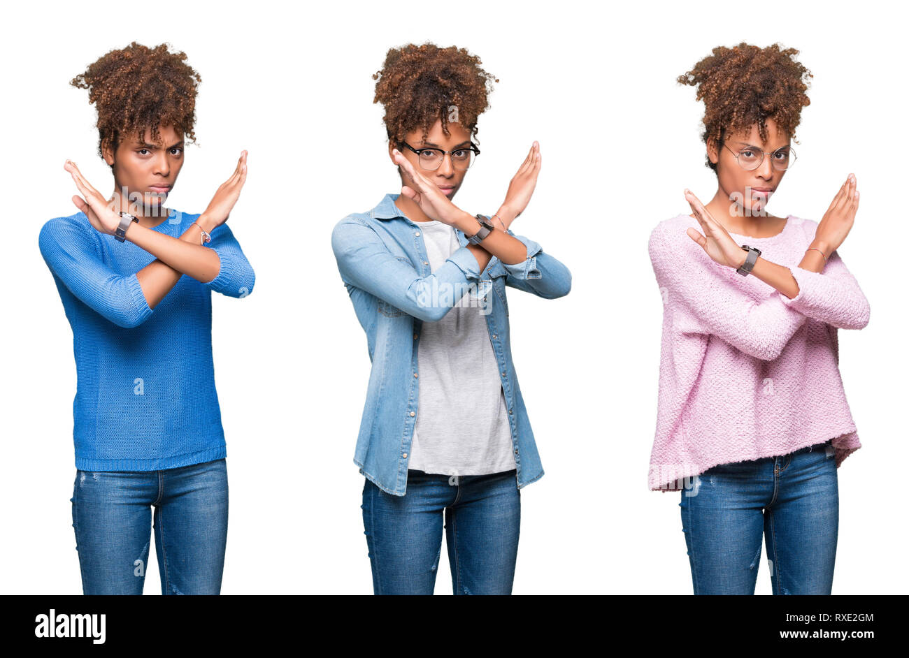 Collage of young beautiful african girl over isolated background ...