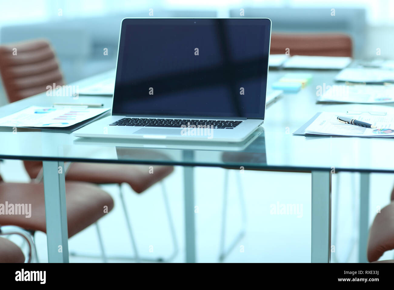 open laptop on the Desk of a businessman Stock Photo - Alamy