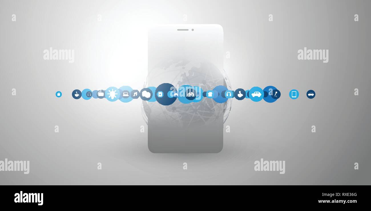 Internet of Things, Cloud Computing Design Concept with Smartphone and Icons - Digital Network ...