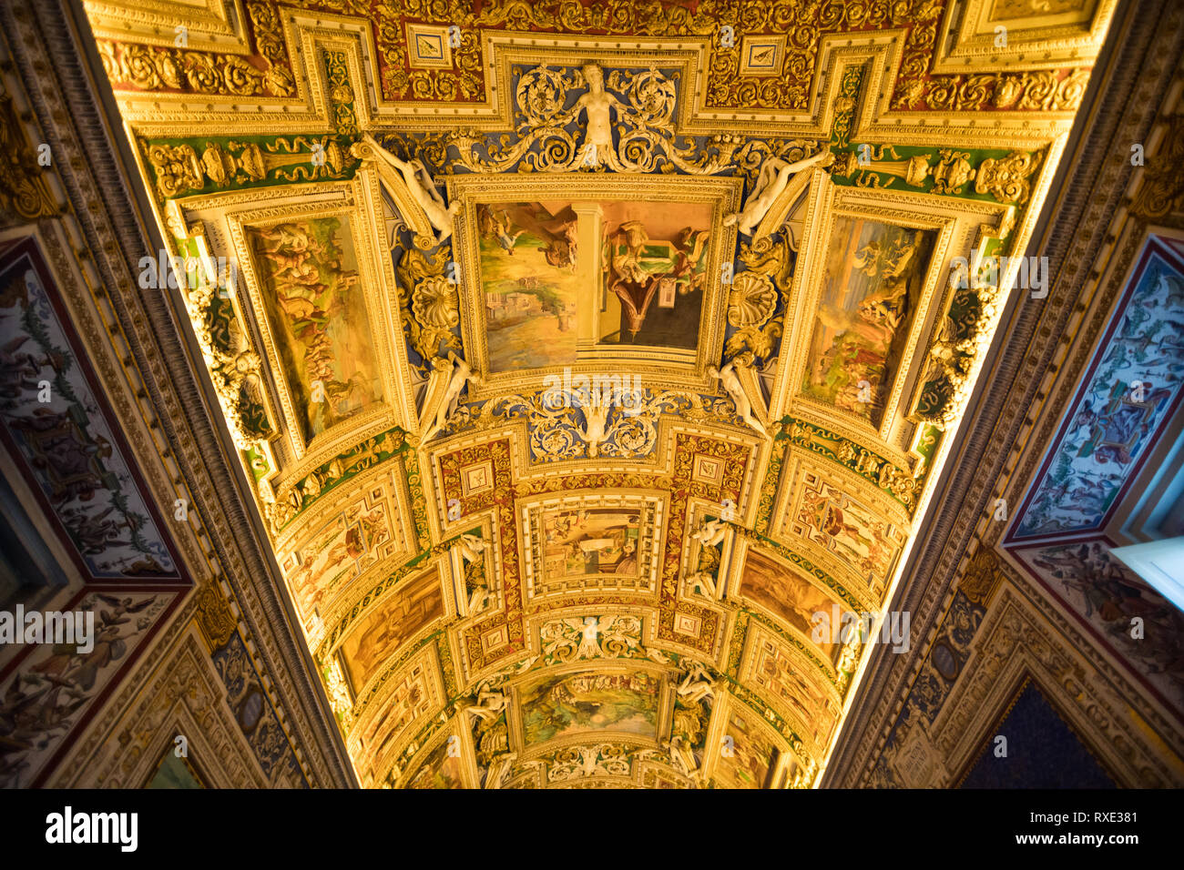 VATICAN, VATICAN CITY - November, 2018: Paintings on the walls and the ...