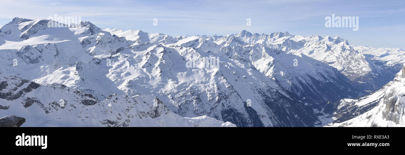 Winter landscape view from mount Titlis over Engelberg to the swiss ...