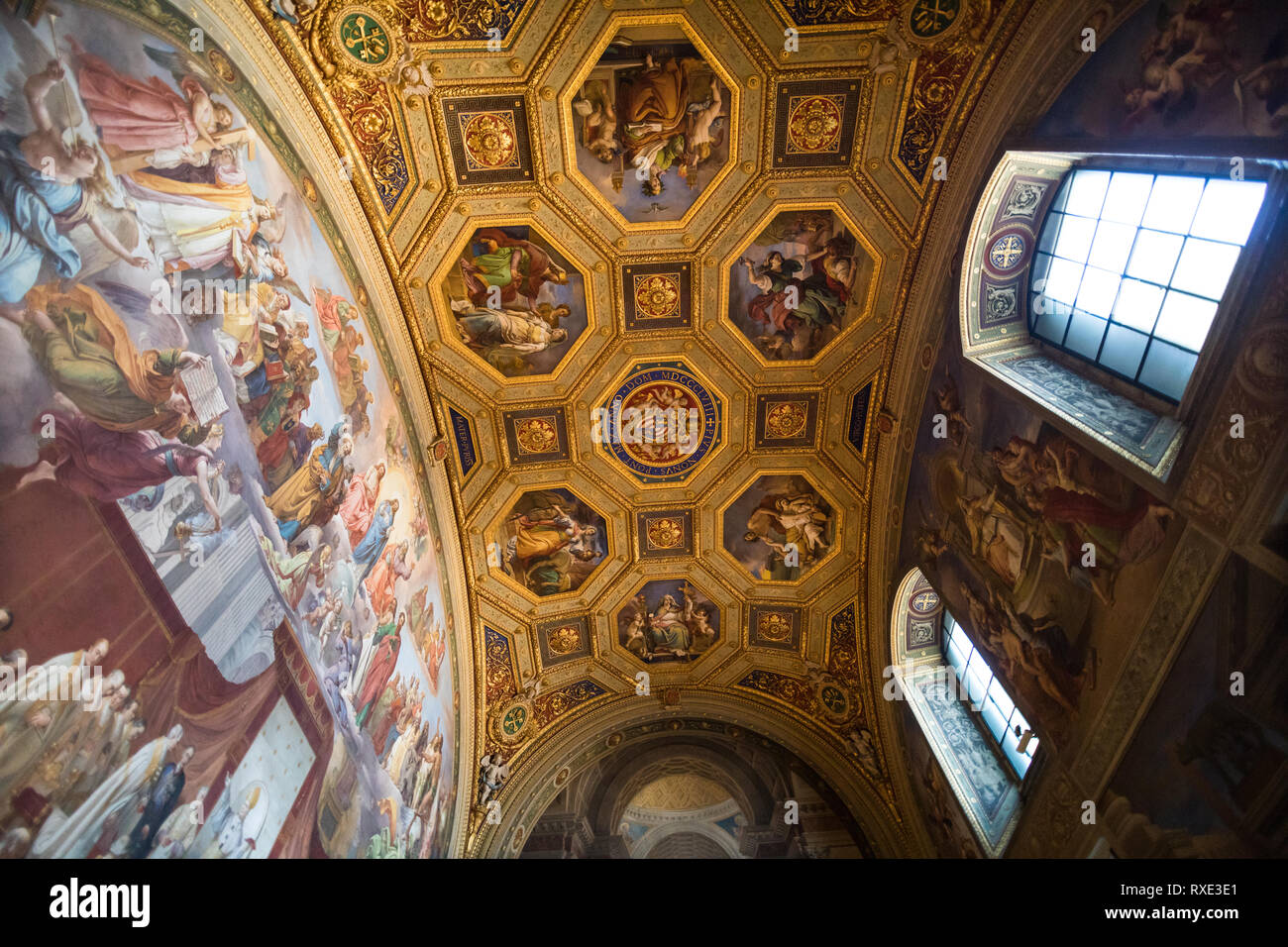 VATICAN, VATICAN CITY - November, 2018: Paintings on the walls and the ...