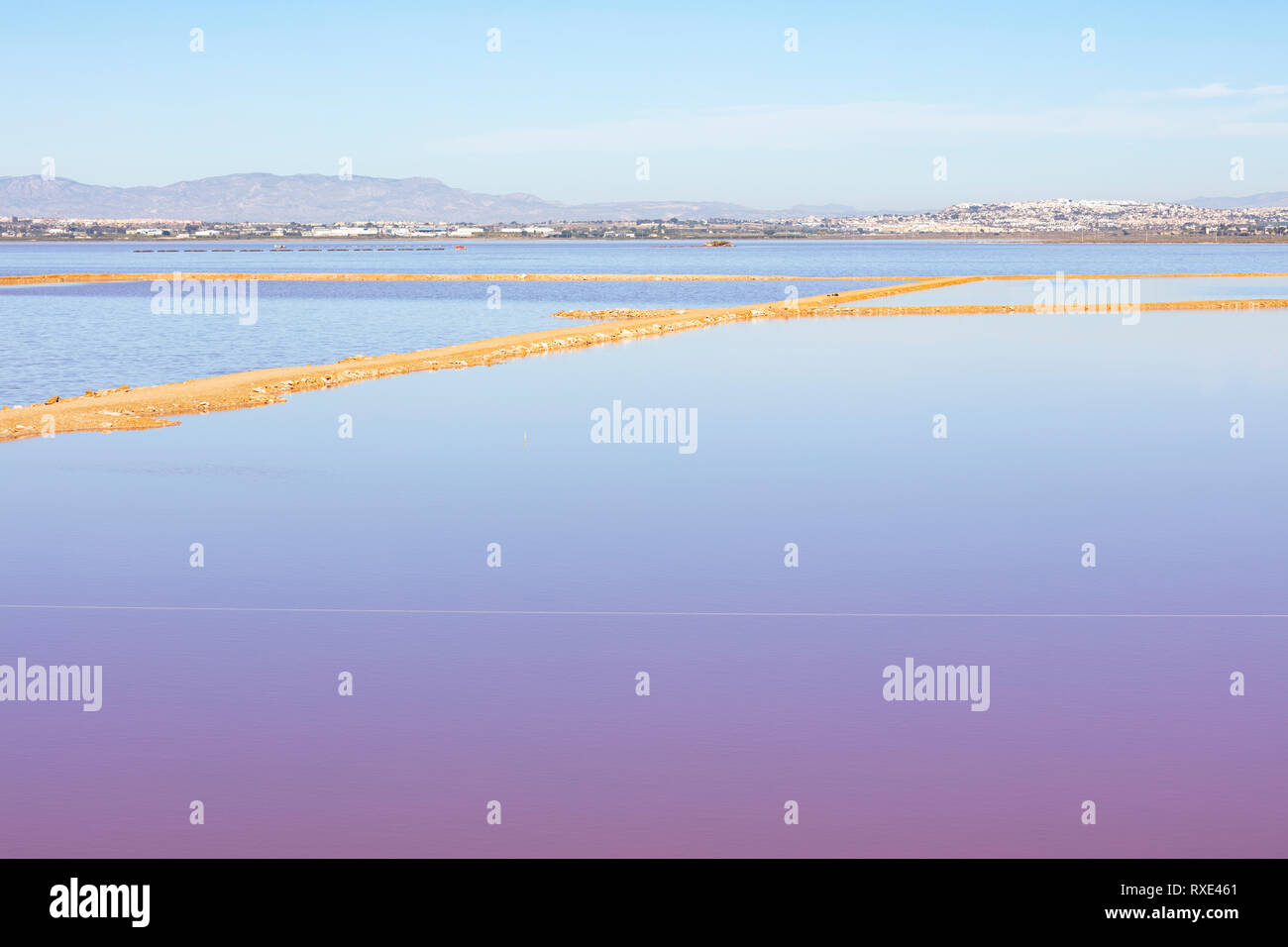 landscape close to mediterranean sea with a pink lagoon due to a high ...