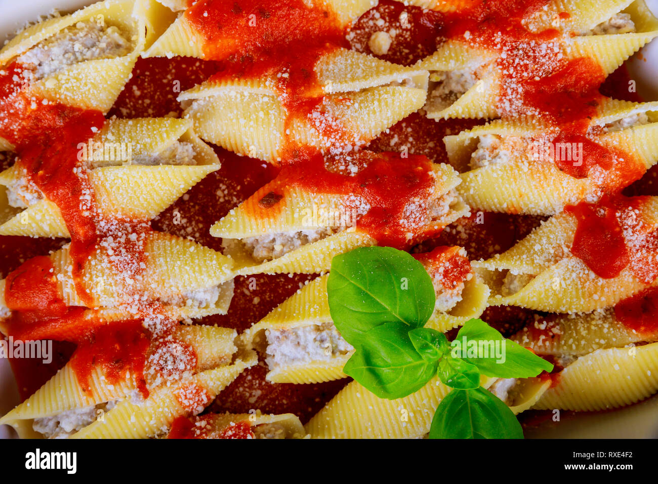 Cannelloni pasta shells in sauce the bolognese with tomato sauce Stock ...