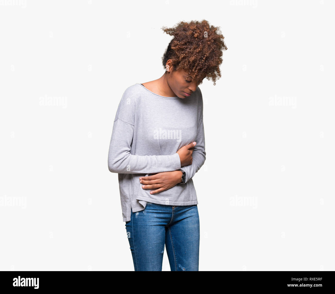 Beautiful young african american woman over isolated background with ...