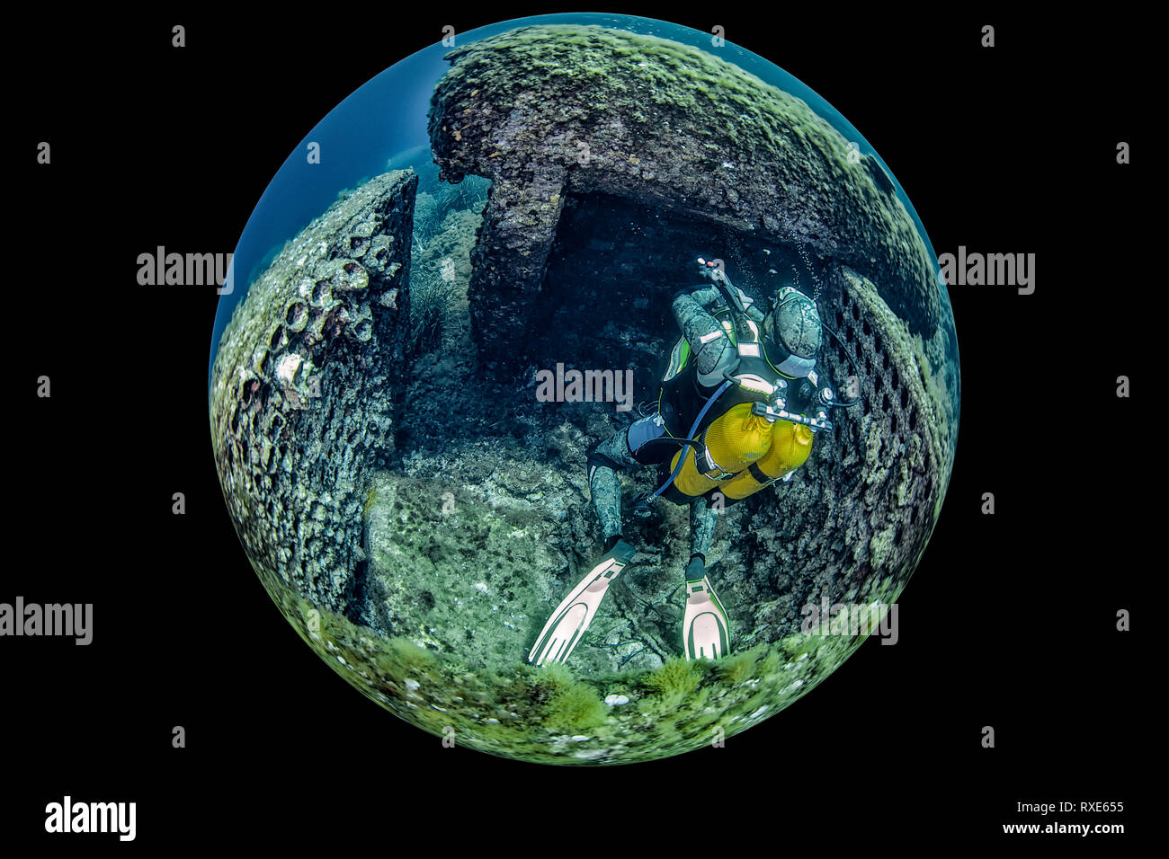 Wreck of Saphis, Mediterranean sea. Spahis is an steam ship of 52,80 m ...