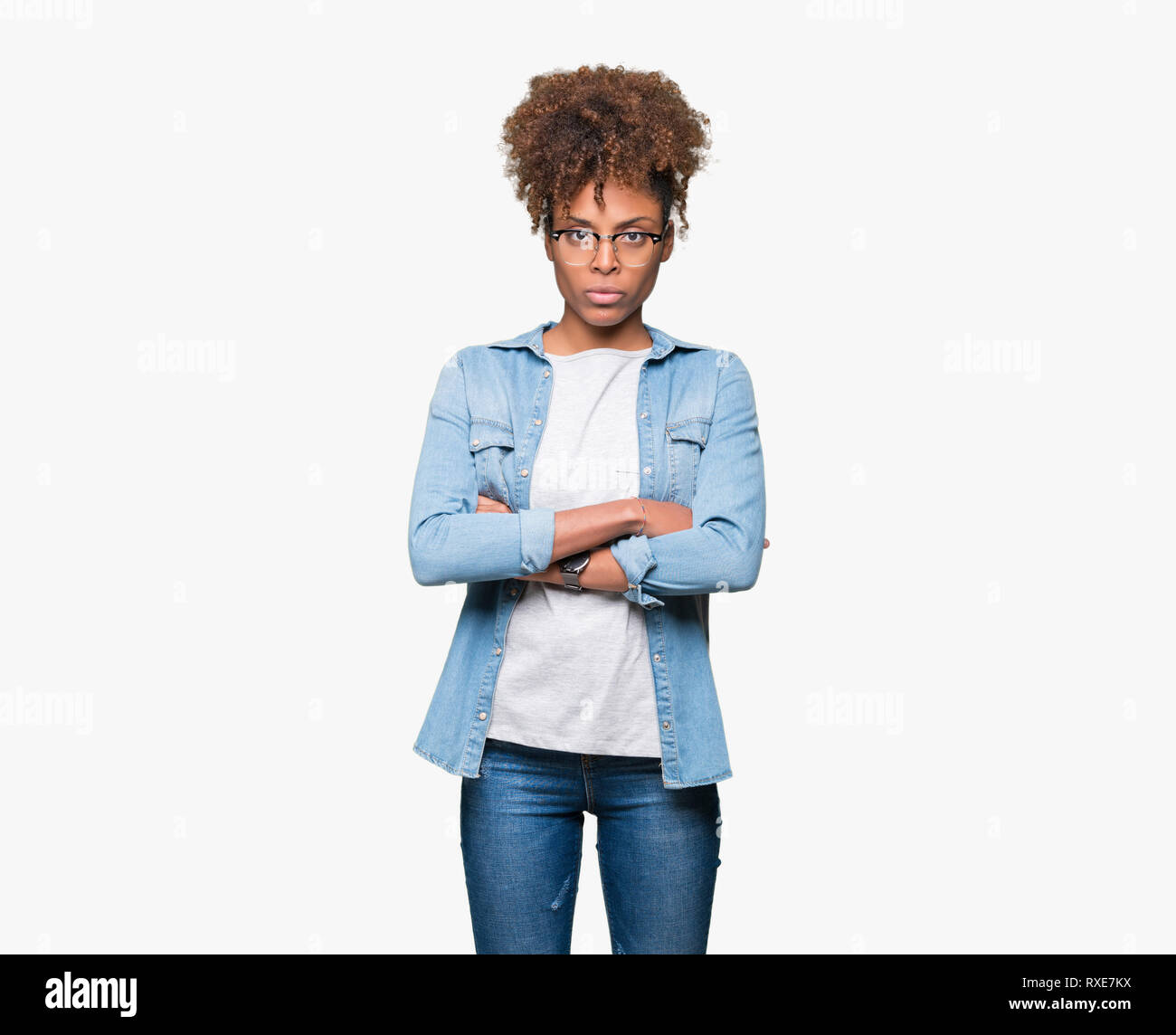 Beautiful young african american woman wearing glasses over isolated ...