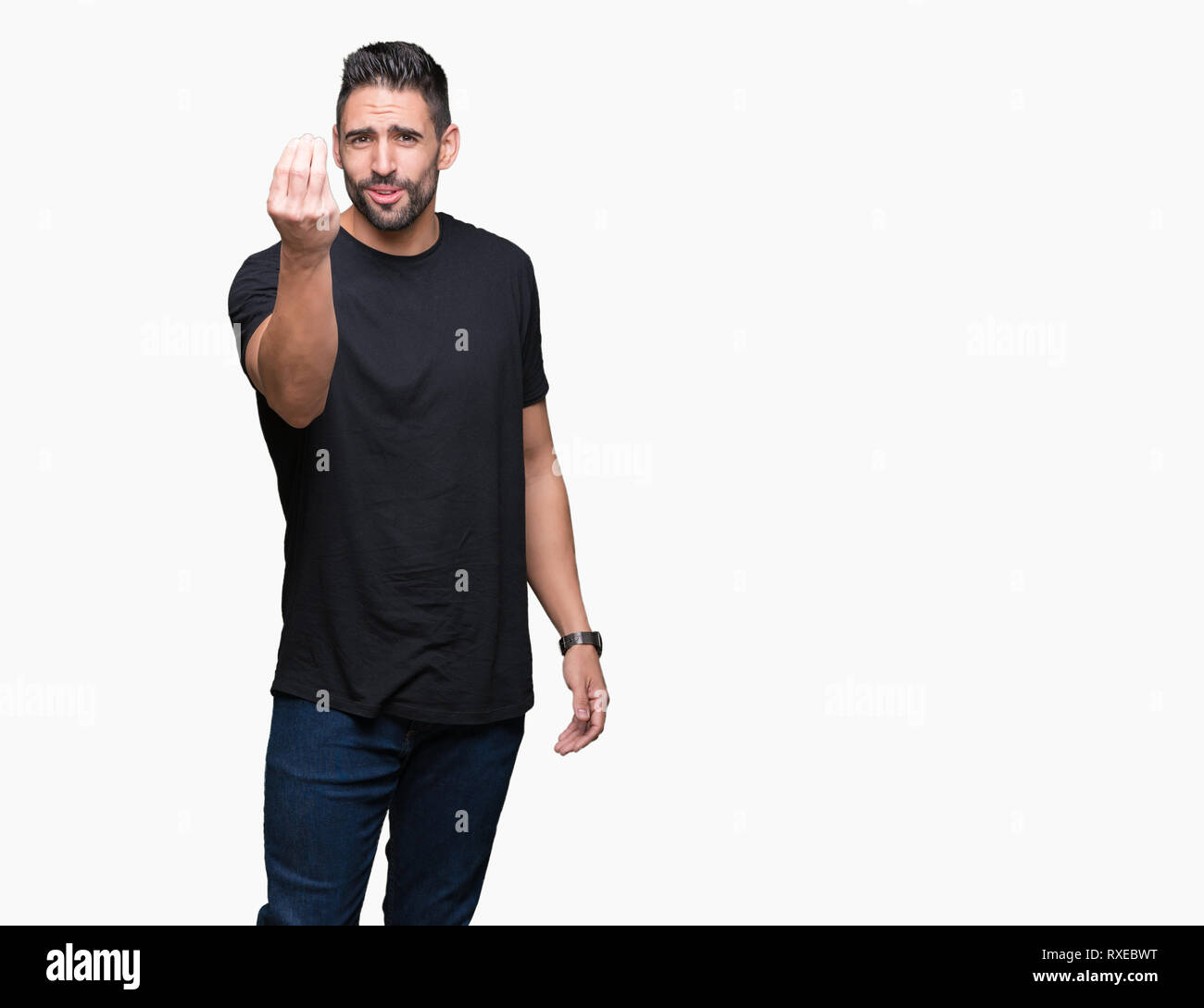 Young handsome man over isolated background Doing Italian gesture with ...