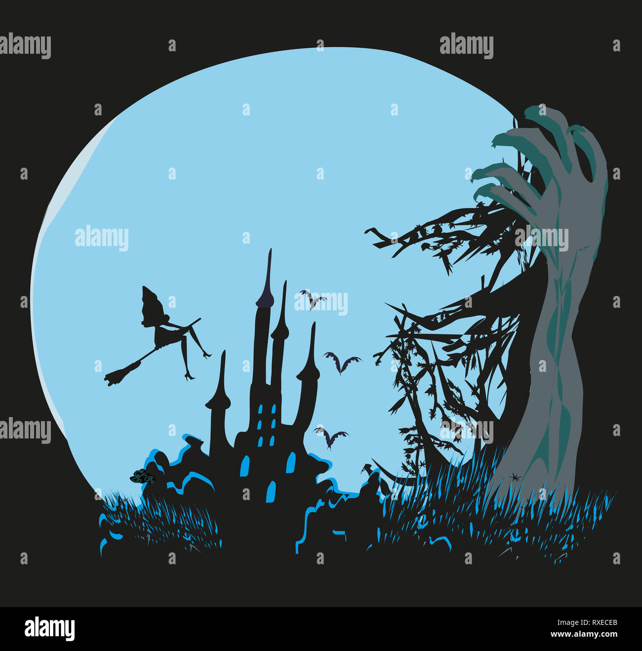 Witch flying on a broom in moonlight Stock Photo - Alamy