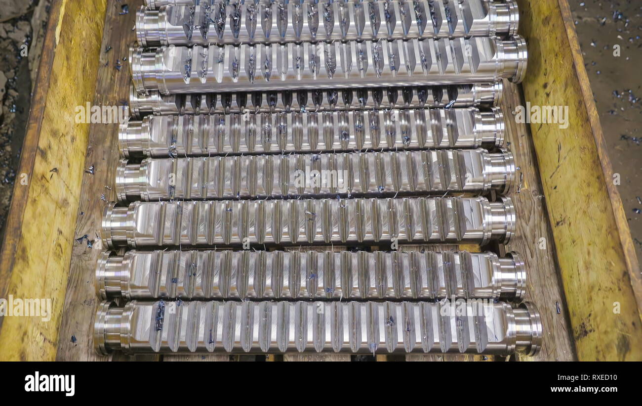 Set of metal tubes after milling from the metal milling machine Stock ...