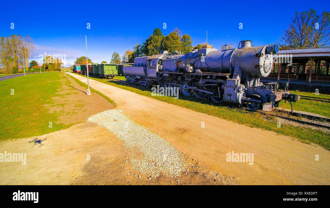 Close look of the train on the old station. The old station in Haapsalu ...