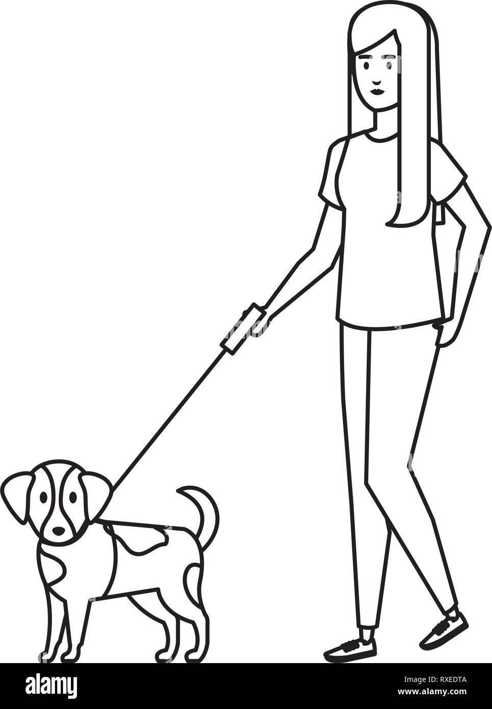 Female and dog walking smiling Cut Out Stock Images & Pictures - Alamy