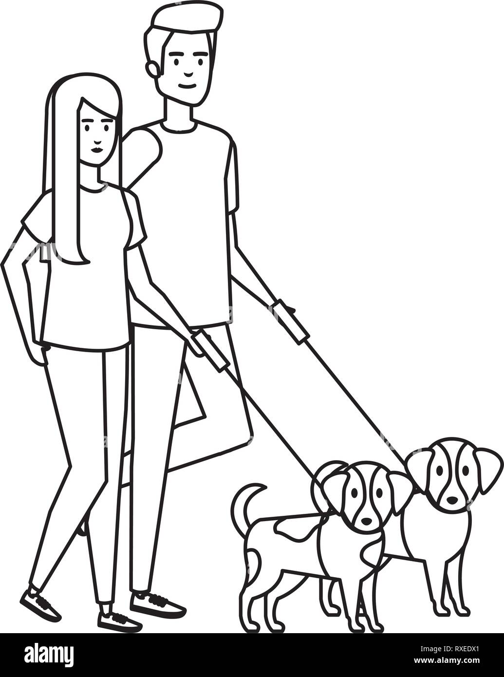 young couple with dog avatars characters Stock Vector Image & Art - Alamy