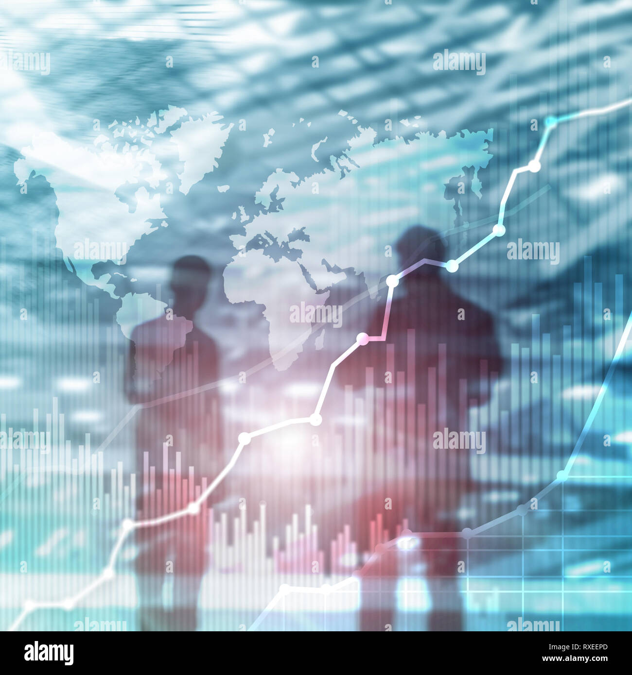 Business abstract background double exposure graph, chart and diagram ...