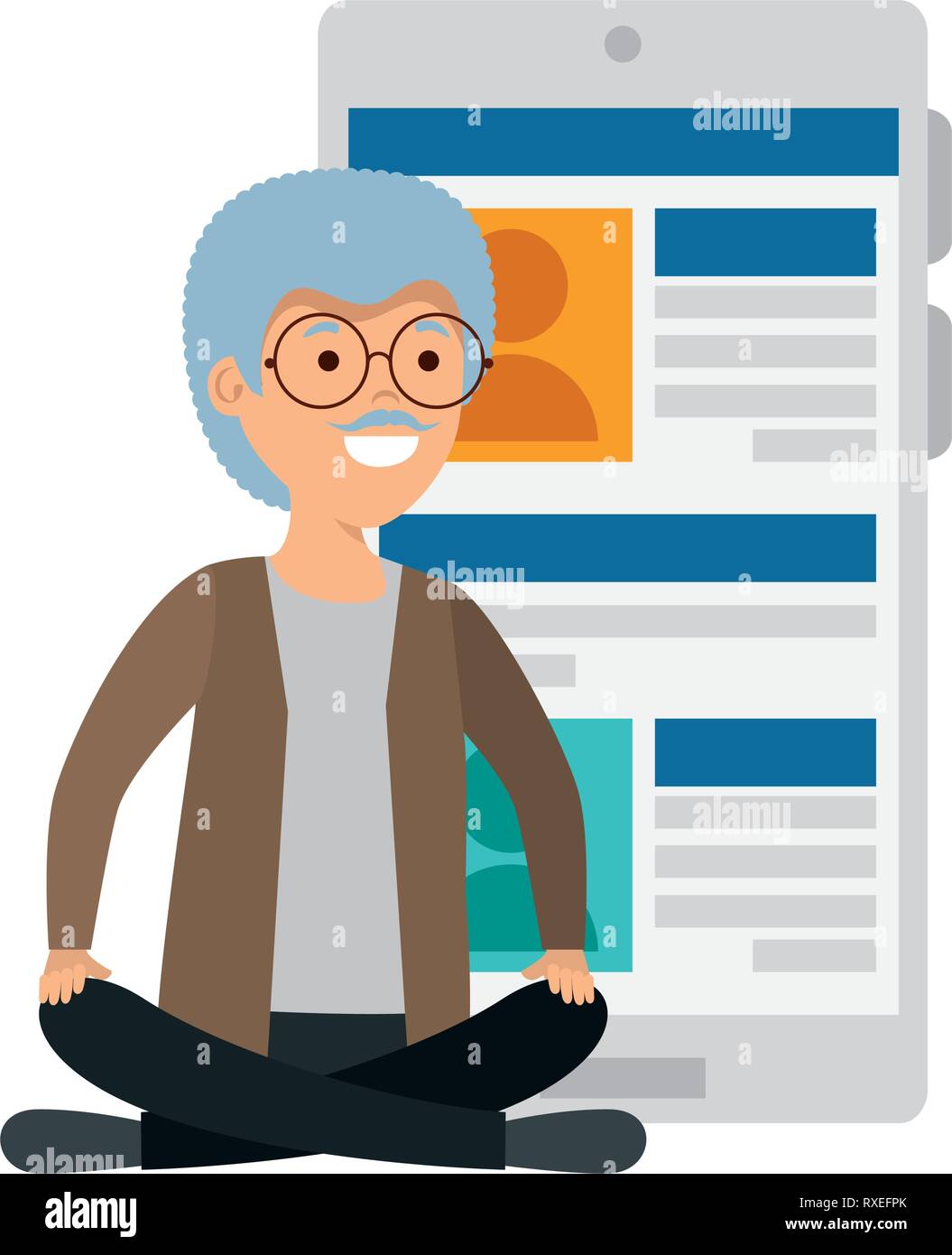 old man in lotus position with smartphone Stock Vector Image & Art - Alamy