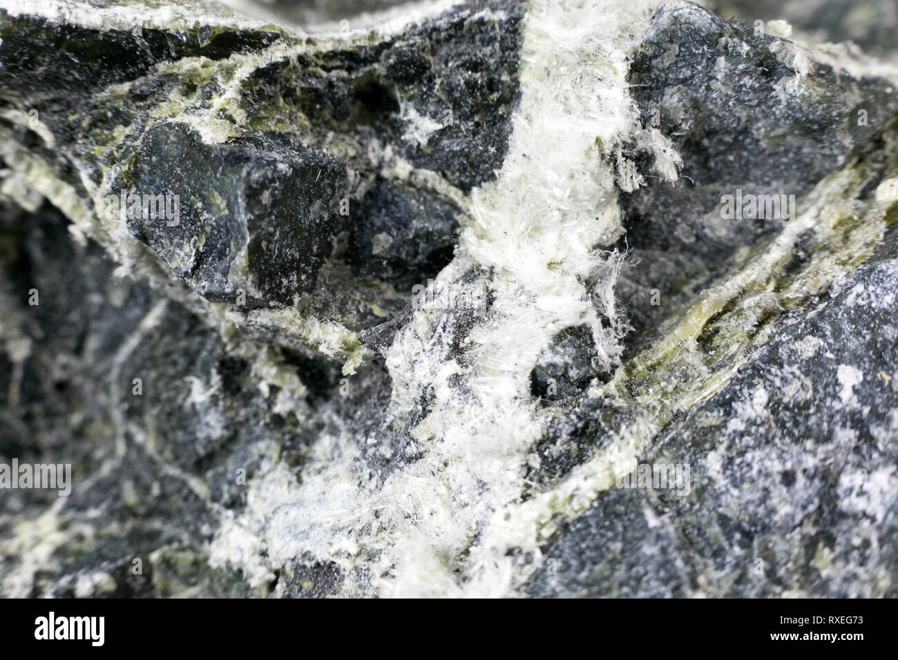 Harmful, dangerous minral. Asbestos fibers in rock close-up Stock Photo ...