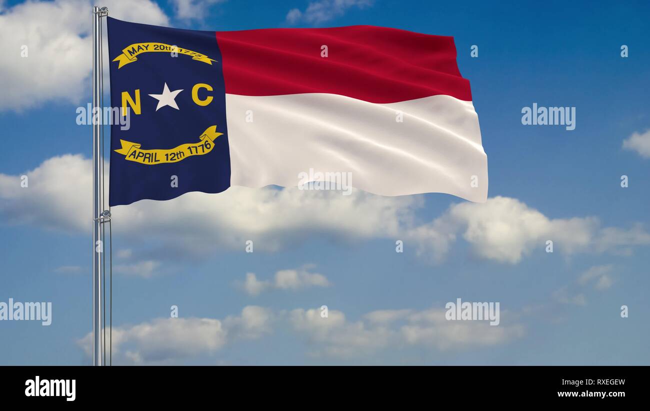 Flag of North Carolina - US state fluttering in the wind against a ...