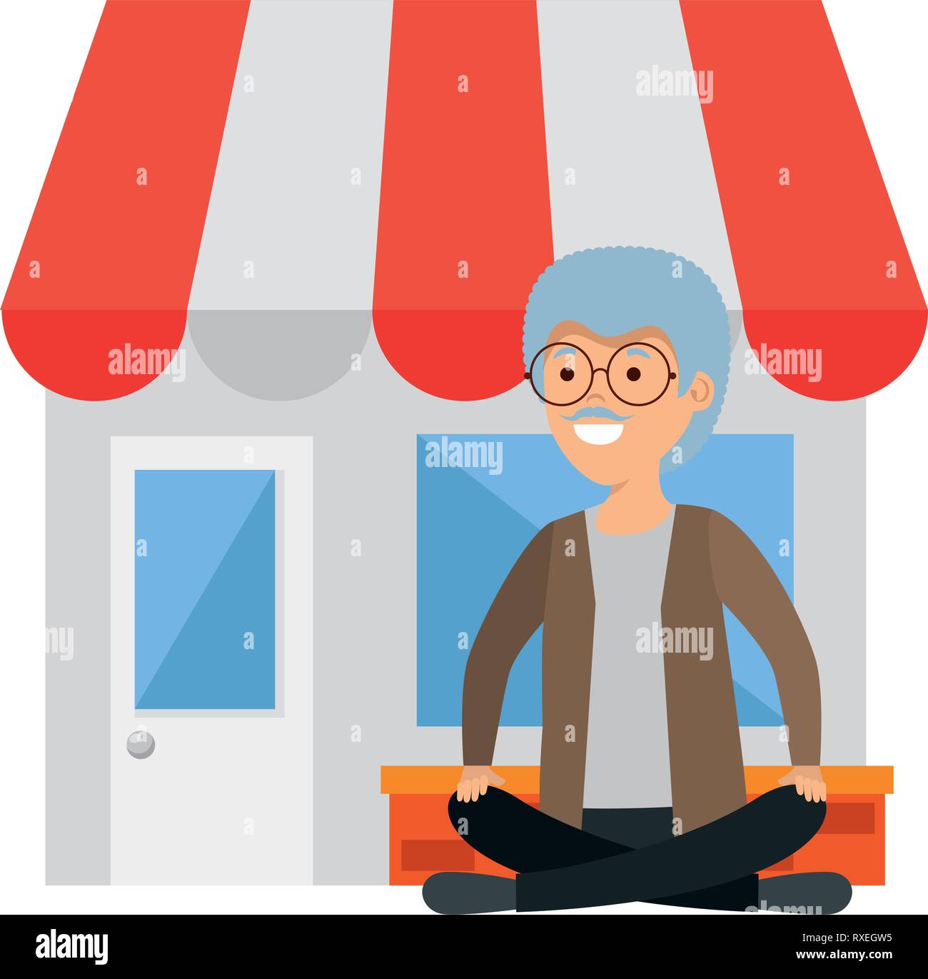 old man in lotus position with store building Stock Vector Image & Art ...