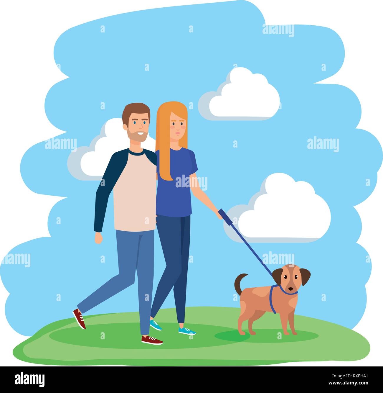 young couple with dog avatars characters Stock Vector Image & Art - Alamy