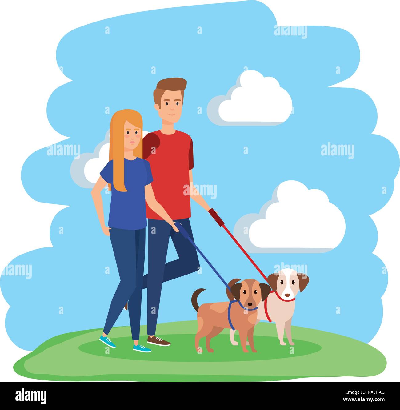 young couple with dog avatars characters Stock Vector Image & Art - Alamy