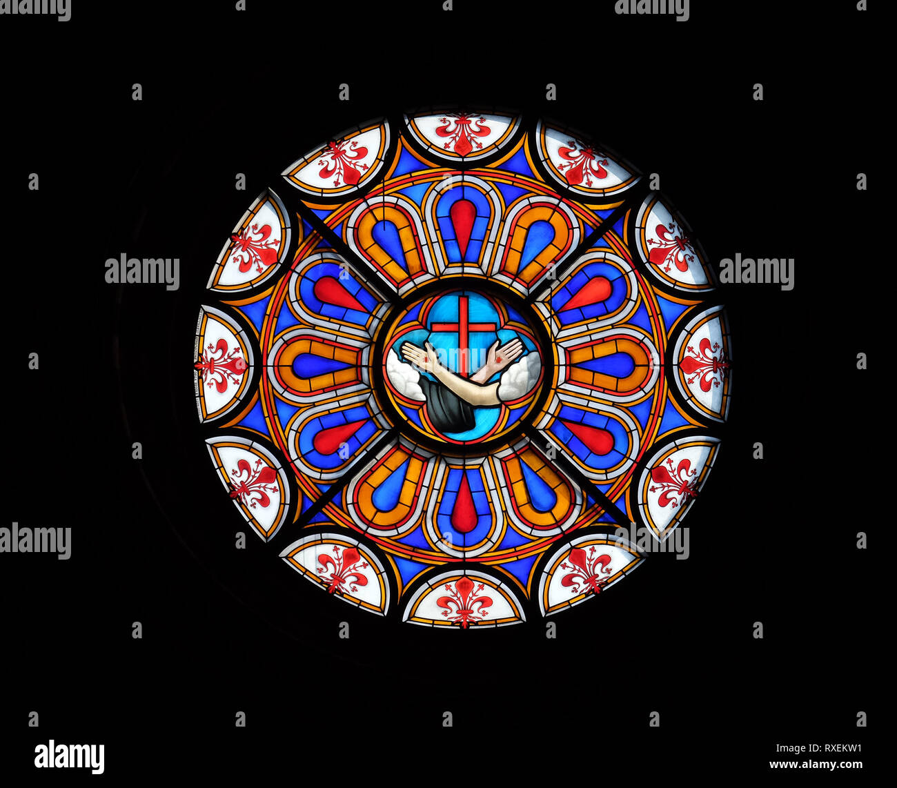 Stigmata of Jesus and Saint Francis, symbol of the Franciscans, stained ...