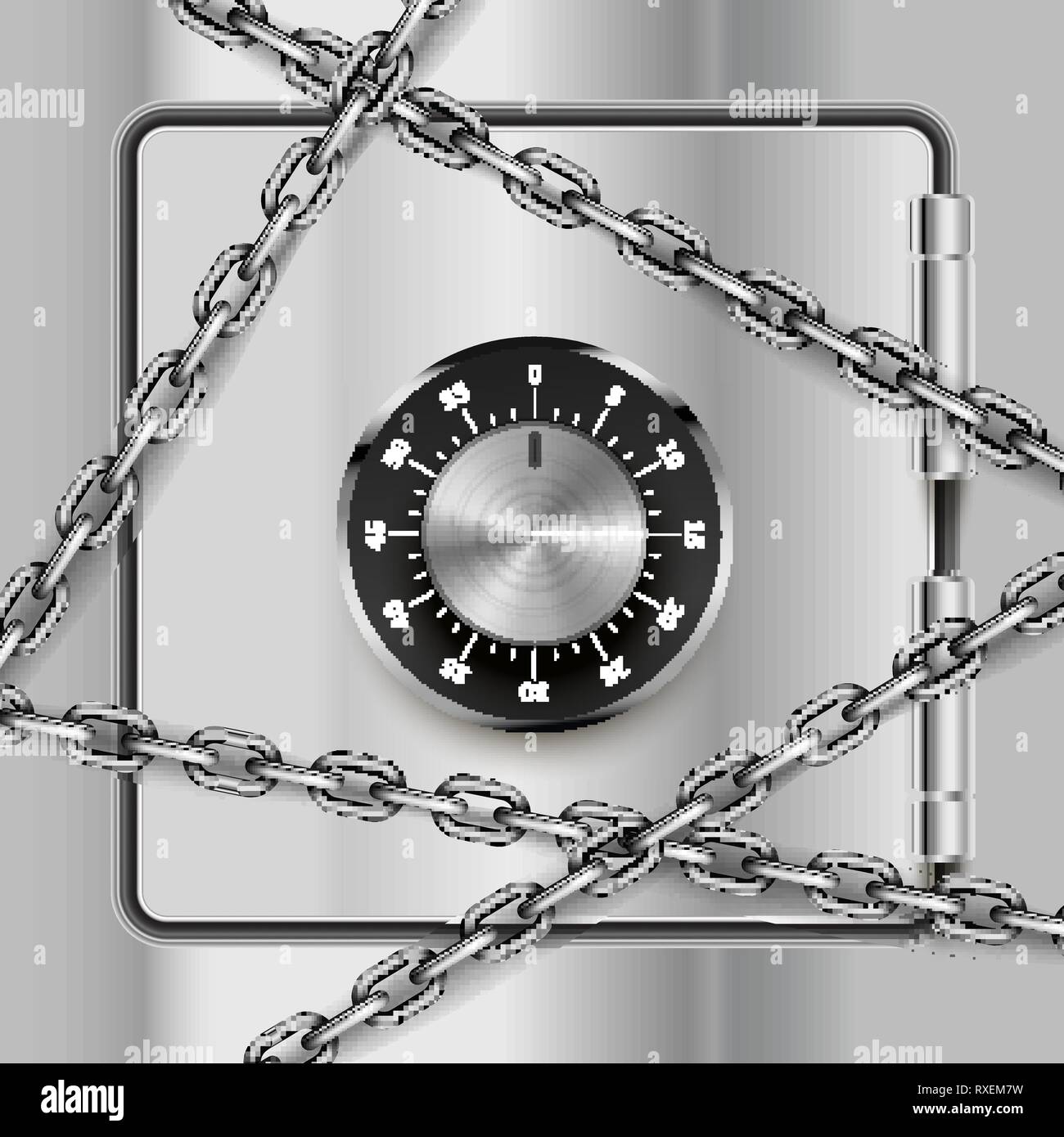 Realistic safe made from bright glossy metal steel with lock and lots ...