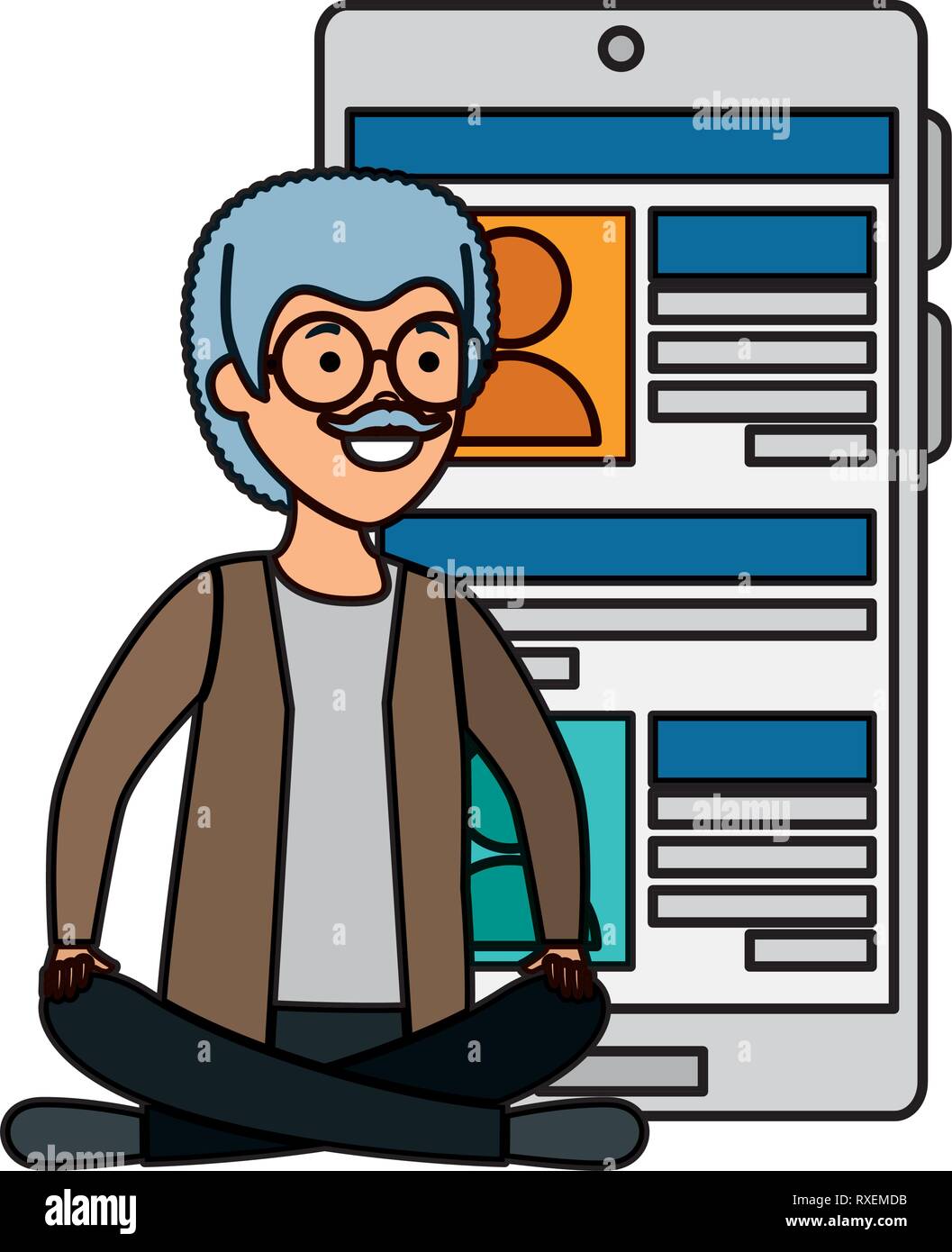 old man in lotus position with smartphone Stock Vector Image & Art - Alamy