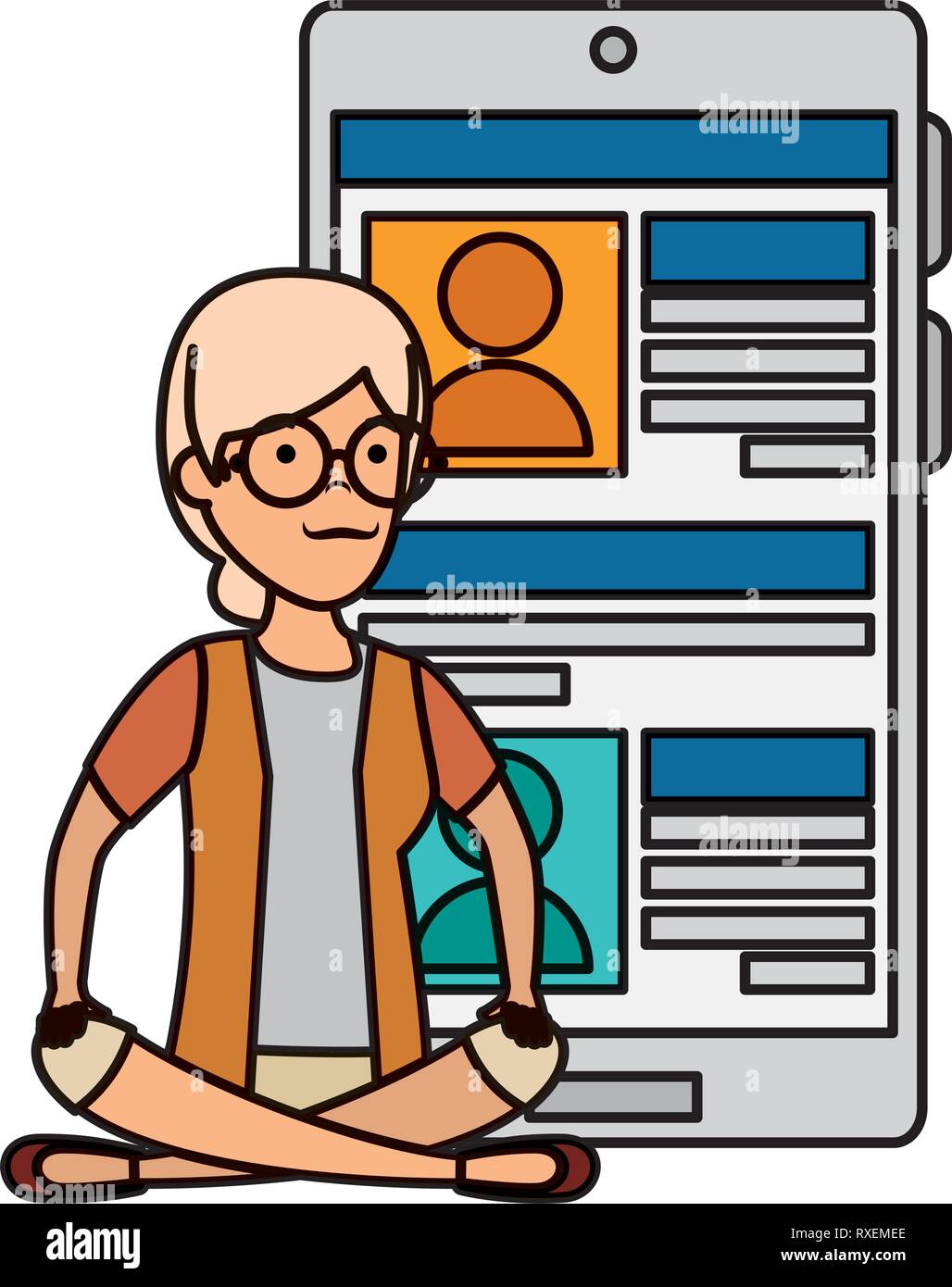 old woman in lotus position with smartphone Stock Vector Image & Art ...