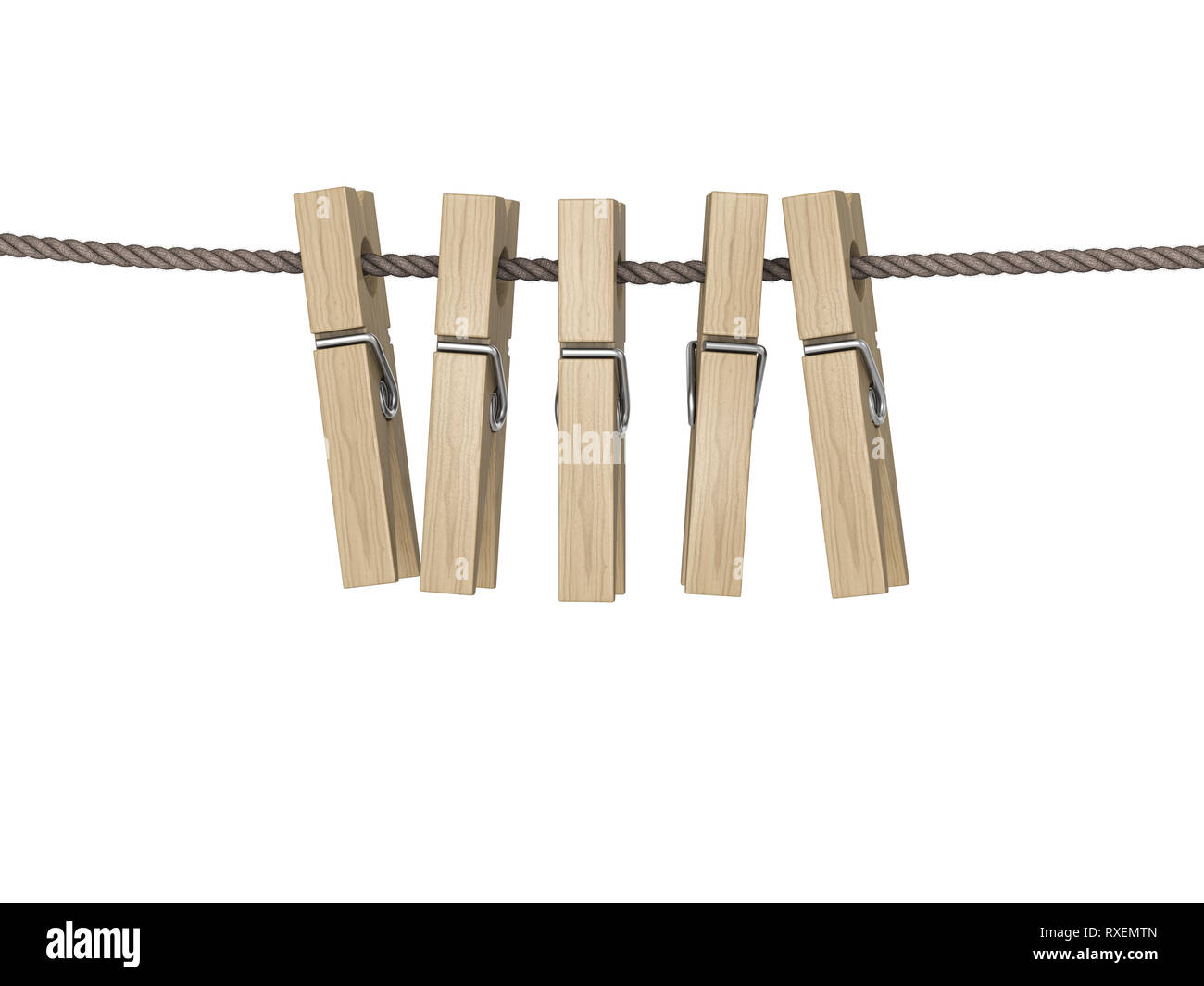 Clothes pegs hooked on wash-line. 3d illustration Stock Photo - Alamy
