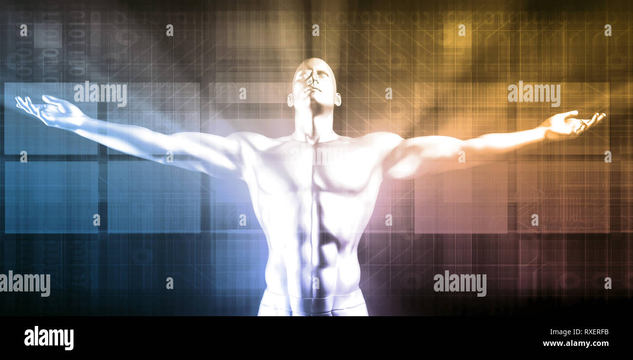 Digital Transformation with Man and Open Arms Receiving Data Stock ...
