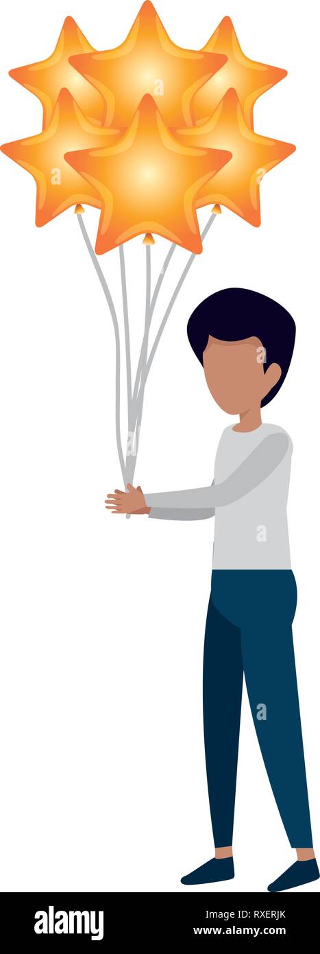 man with balloons helium floating and stars shape Stock Vector Image ...