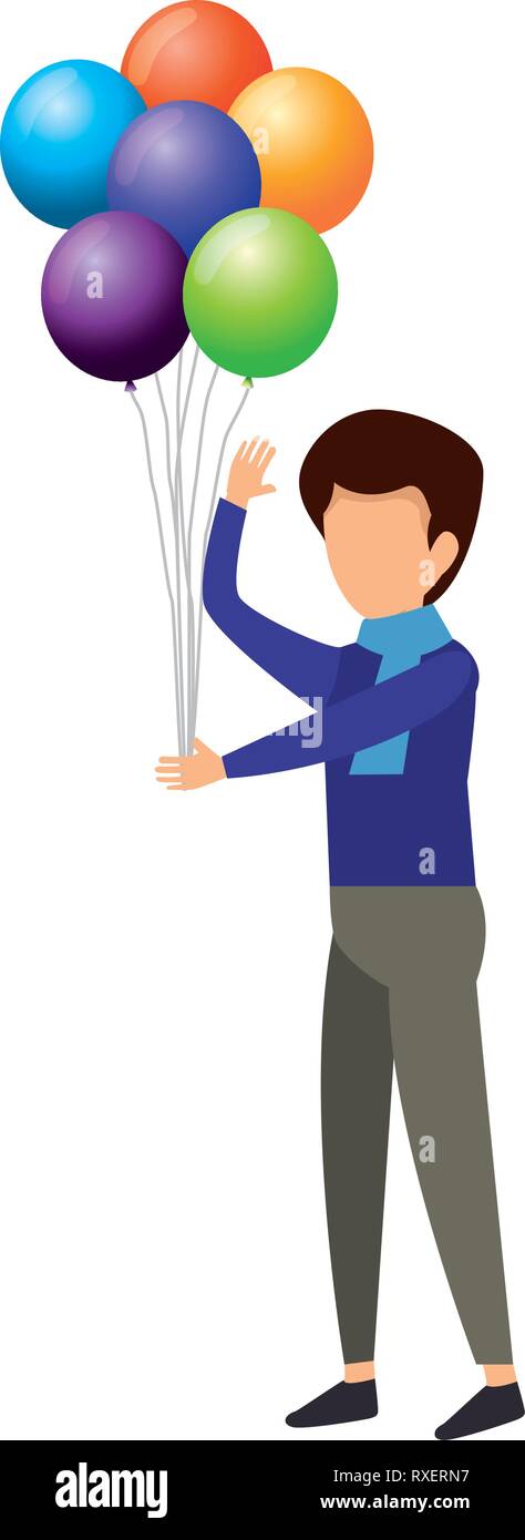 young man with balloons helium floating Stock Vector Image & Art - Alamy