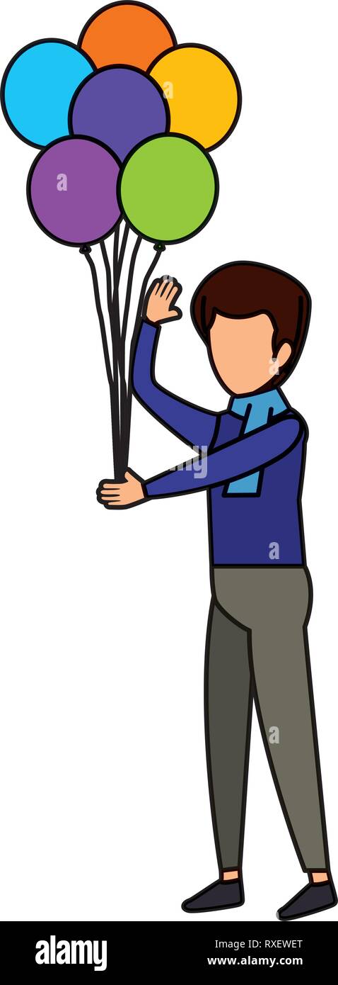 young man with balloons helium floating Stock Vector Image & Art - Alamy