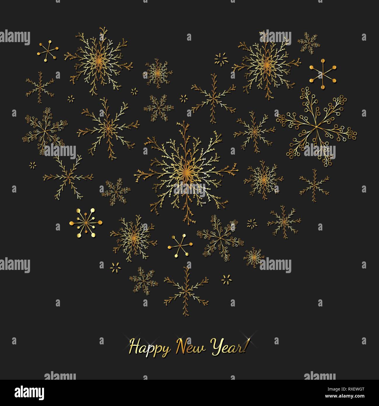 Happy New Year vector gift card. Beautiful shining heart shape made of ...