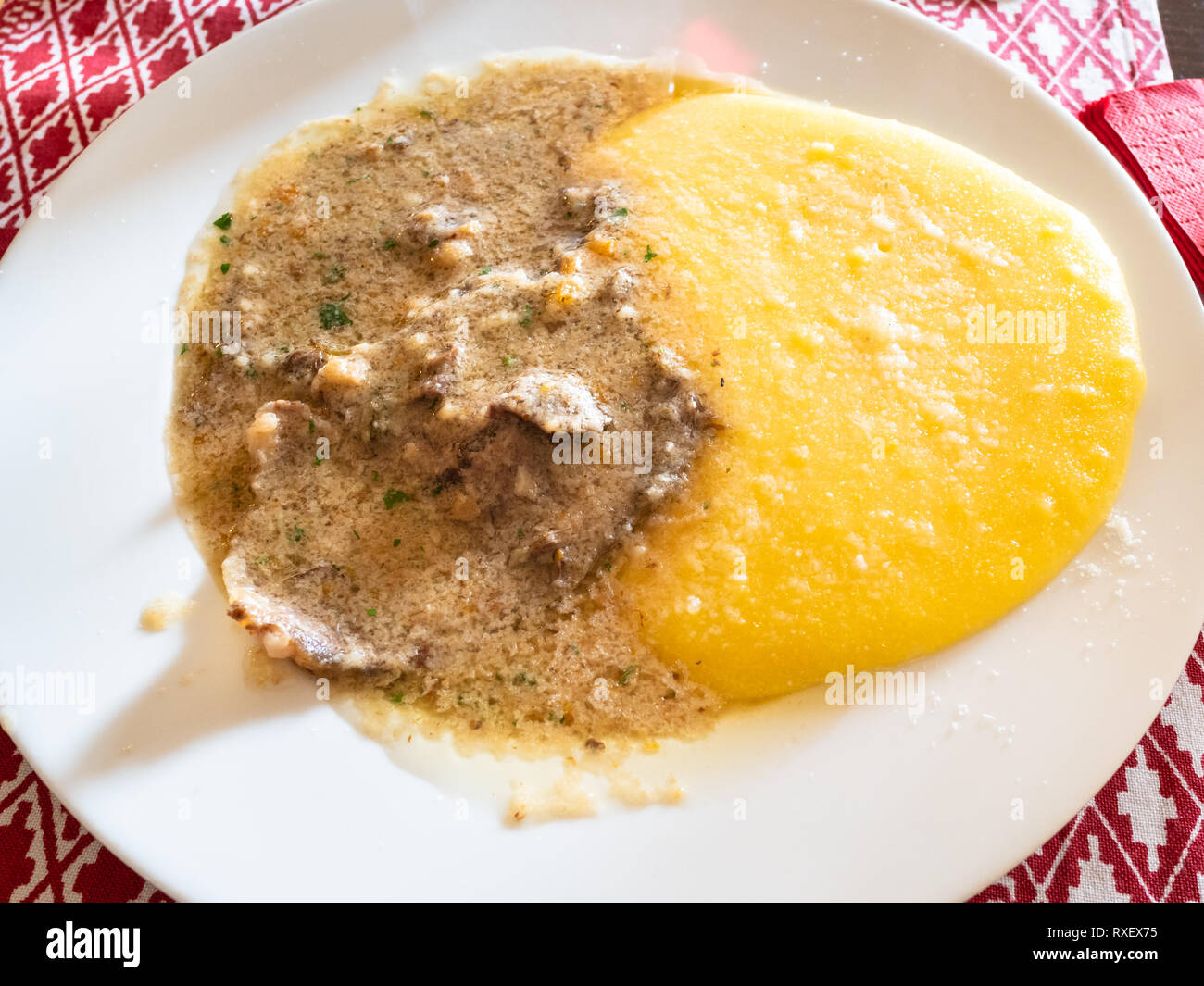 Italian cuisine - top view of Manzo all'Olio (beef stew in oil sauce ...
