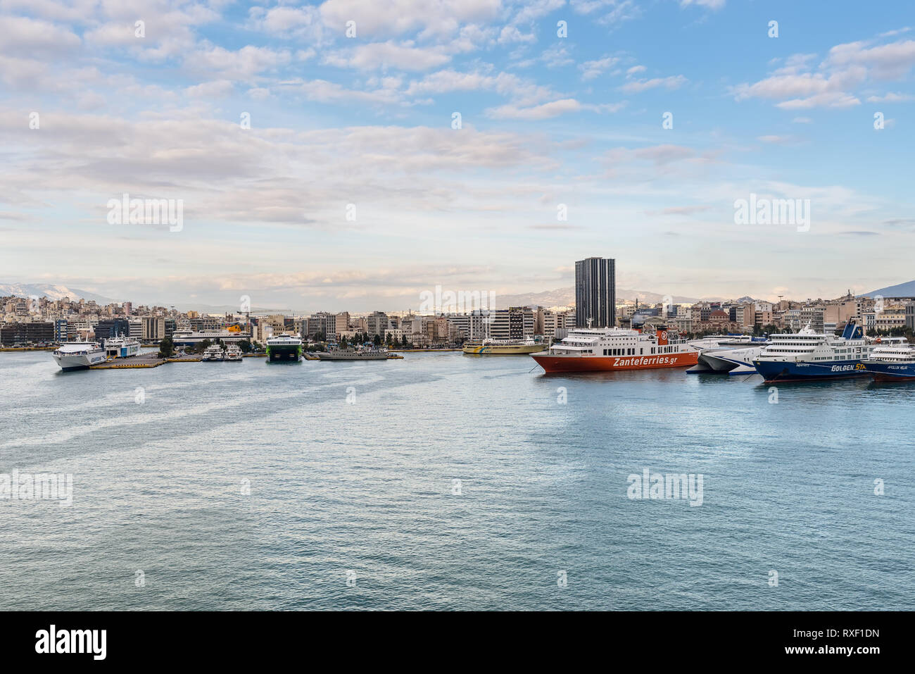 Piraeus, Greece - November 1, 2017: Port of Piraeus and cityscape of ...