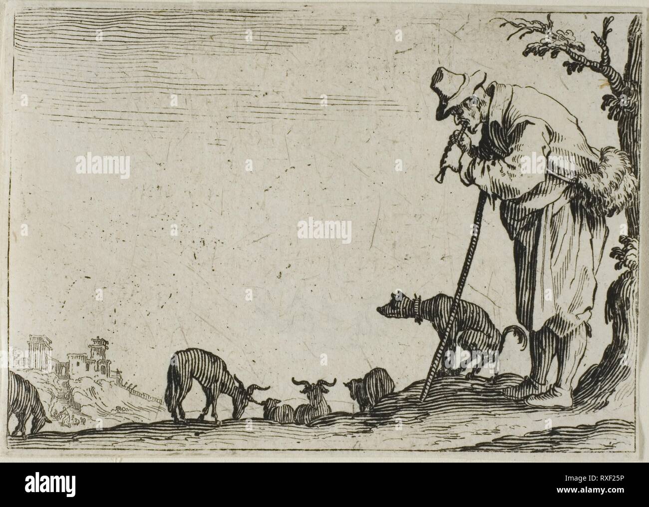 The Shepherd Playing a Flute, from The Caprices. Jacques Callot; French ...