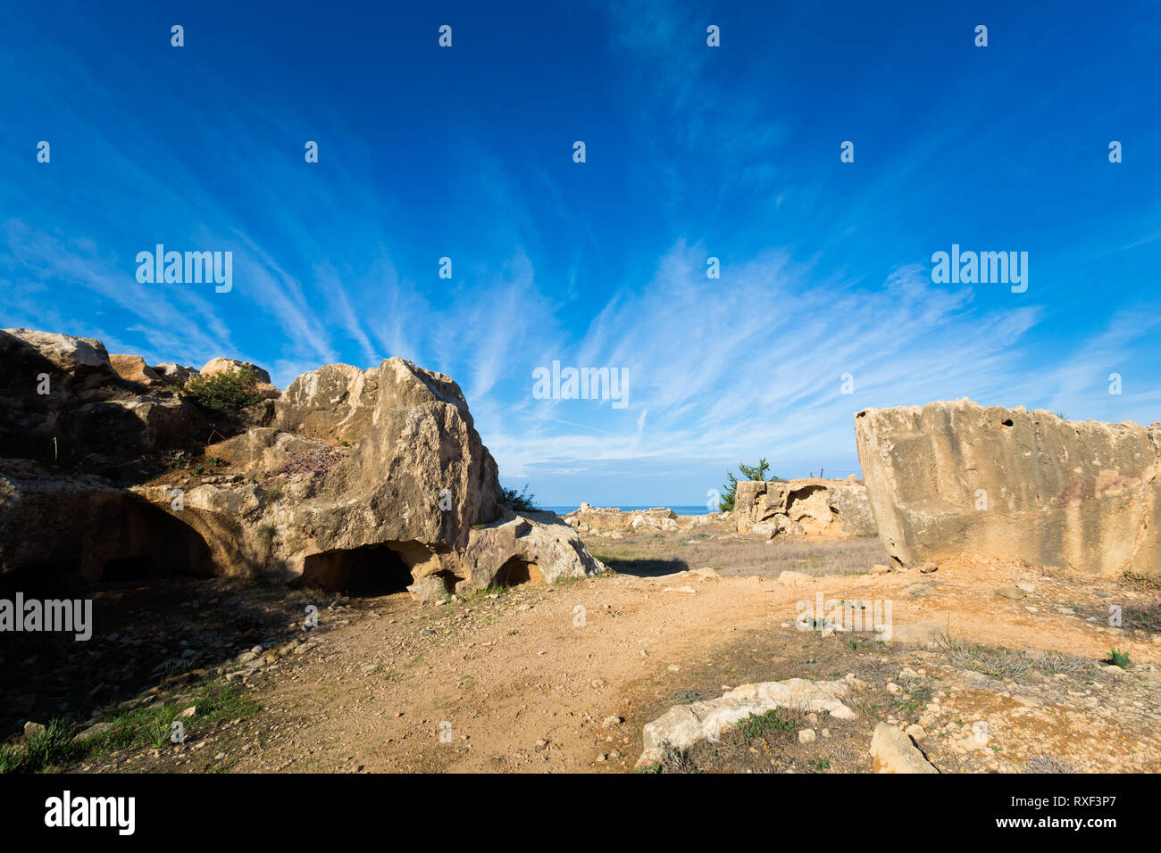 Beautiful old tombs of the king graveyard archeological park in Paphos ...