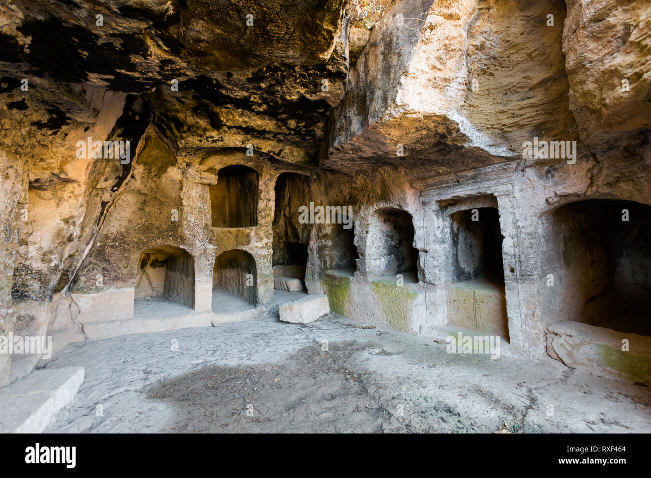 Beautiful old tombs of the king graveyard archeological park in Paphos ...