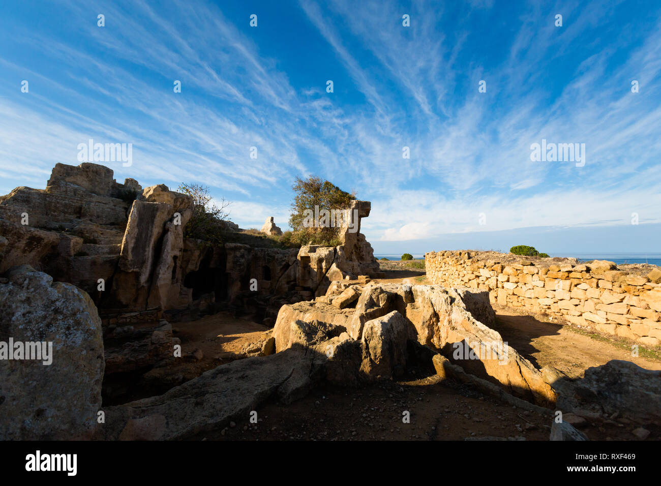 Beautiful old tombs of the king graveyard archeological park in Paphos ...
