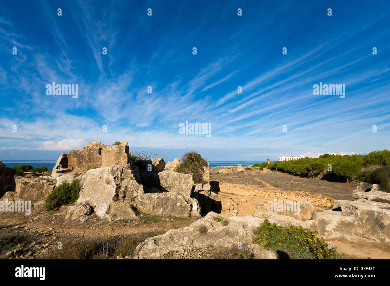 Beautiful old tombs of the king graveyard archeological park in Paphos ...